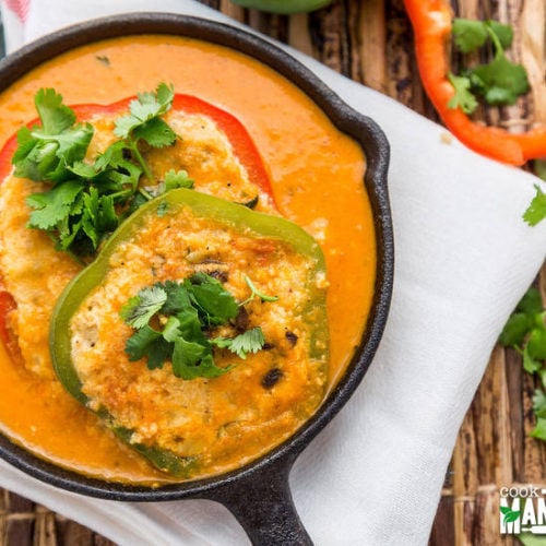 Potato & Paneer Stuffed Bell Peppers In Tomato Curry - Cook With Manali