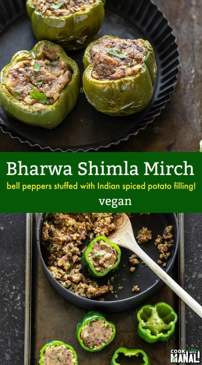 Bharwa Shimla Mirch (Spicy Potato Stuffed Bell Peppers) - Cook With Manali
